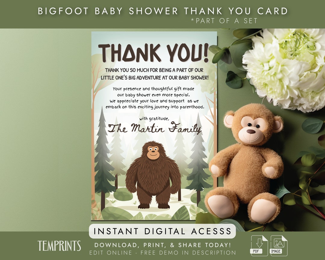 Bigfoot Baby Shower Thank You Card | Cryptid Theme (digital Download ...