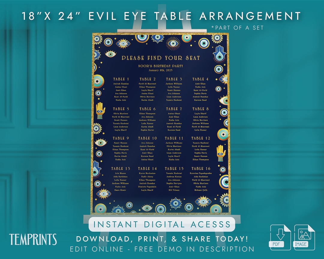 Gold Evil Eye Table Seating Chart Template (digital Download) - Etsy