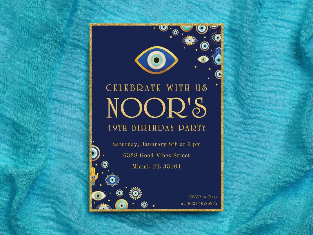 Bold Gold Evil Eye Birthday Party Anniversary Invitation | Instant ...