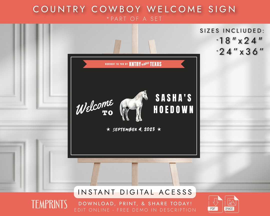Country Cowboy 18" X 24" 24" X 36" Welcome Sign | Instant ...