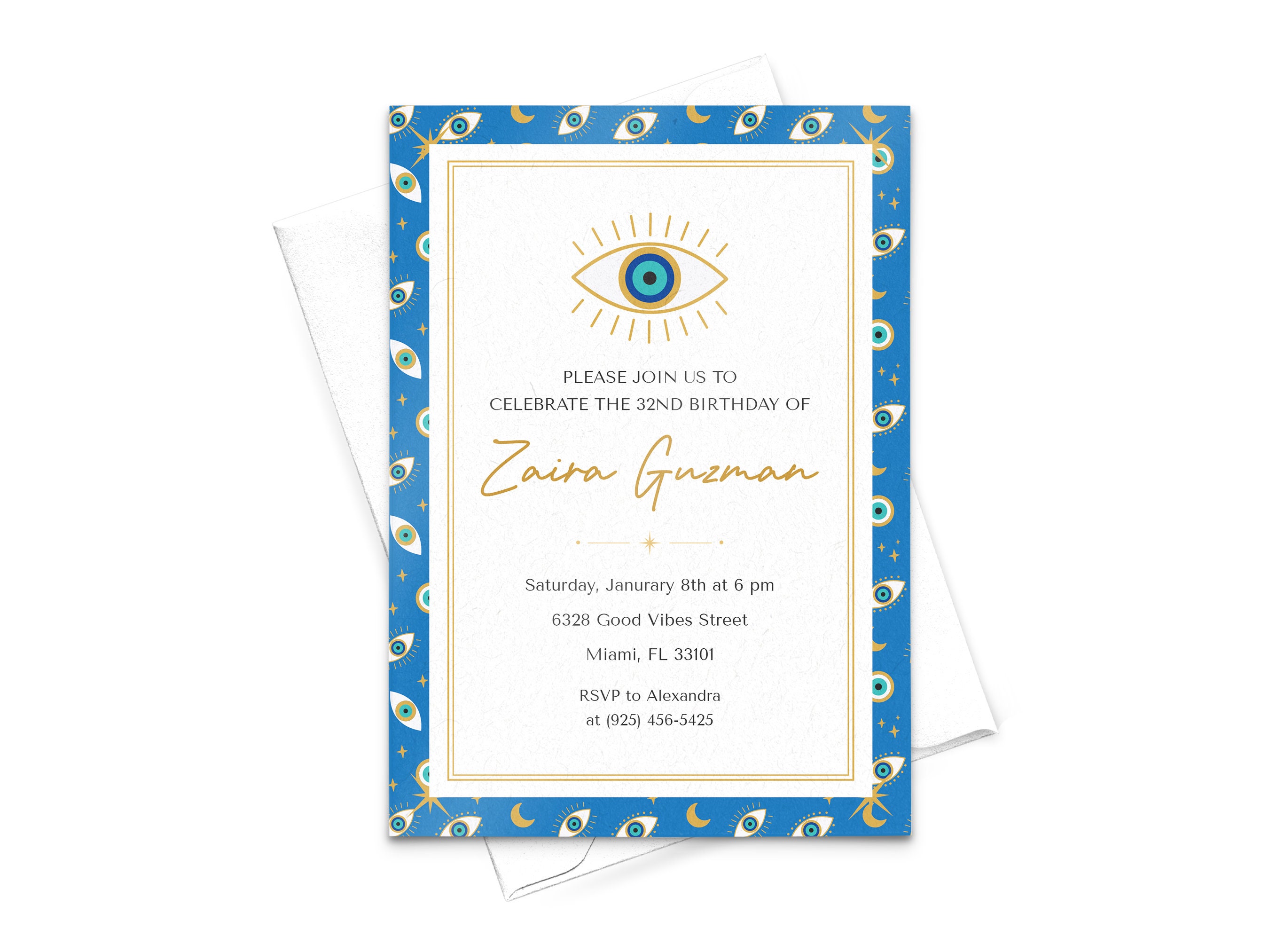 Minimal Elegant Modern Evil Eye Birthday Party Anniversary Invitation ...