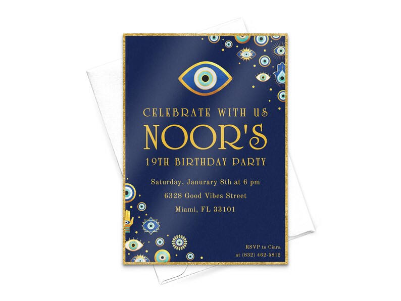 Bold Gold Evil Eye Birthday Party Anniversary Invitation - Etsy