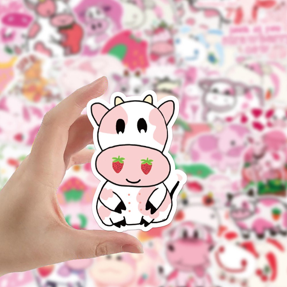 50 PCS Pink Strawberry Cows Matte Stickers for DIY Skateboard - Etsy