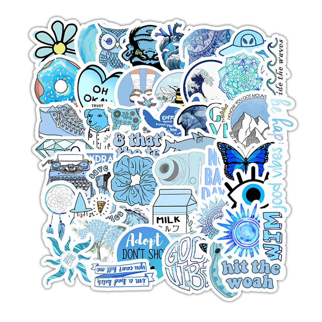 50 PCS Blue Stickers for Laptop Water Bottle Suitcase Skateboard Easy ...