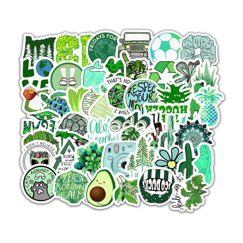50 PCS Green Stickers for Laptop Water Bottle Suitcase Easy to | Etsy