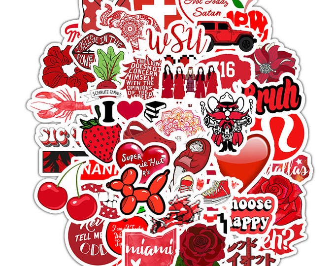 50 PCS Red Color Stickers for Laptop Water Bottle Easy to Remove ...