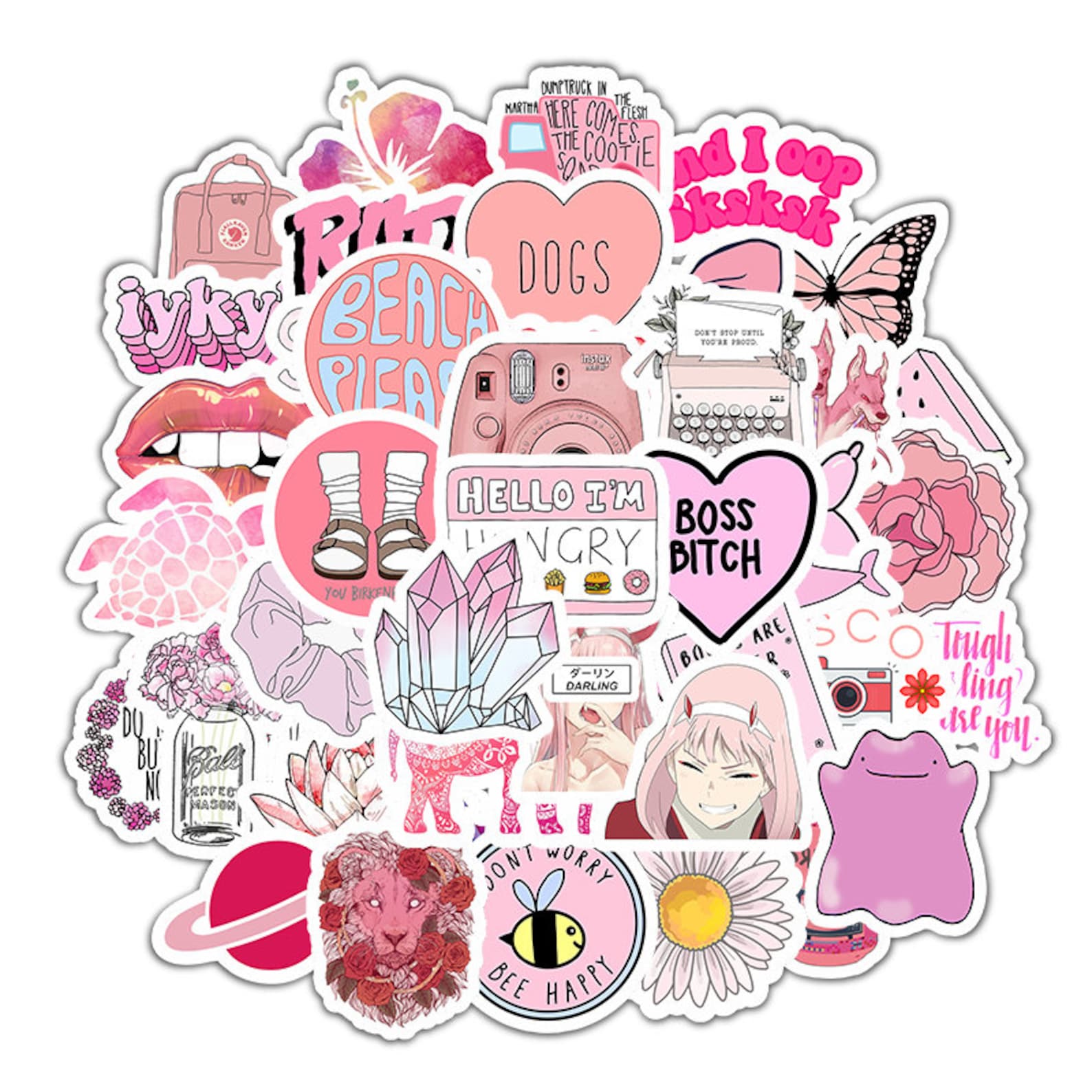 50 PCS Pink Cute Laptop Stickers Waterproof Hydroflasks Stickers for ...
