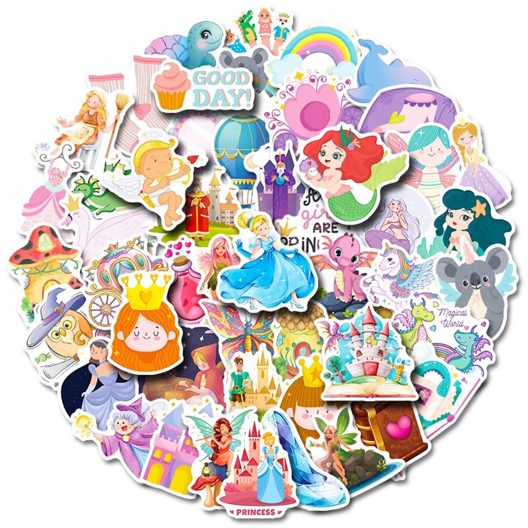 50pcs Cute Cartoon Princess Girl Sticker Label for Children Girl ...