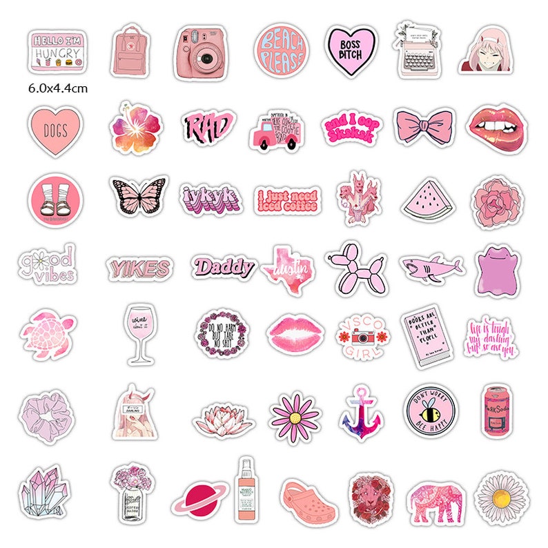 50 PCS Pink Cute Laptop Stickers Waterproof Hydroflasks - Etsy