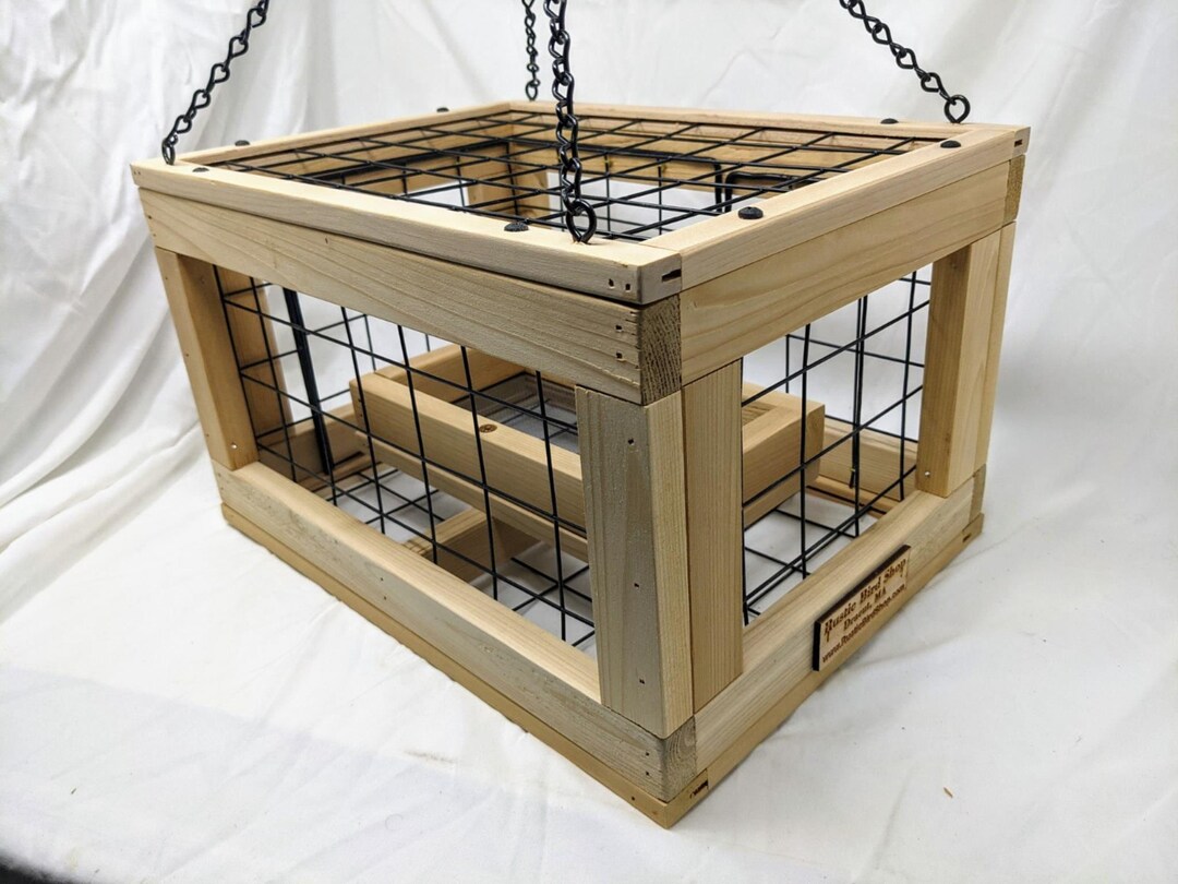 Squirrel Buster Bird Feeder: Hanging Wooden Cage With Optional Roof - Etsy