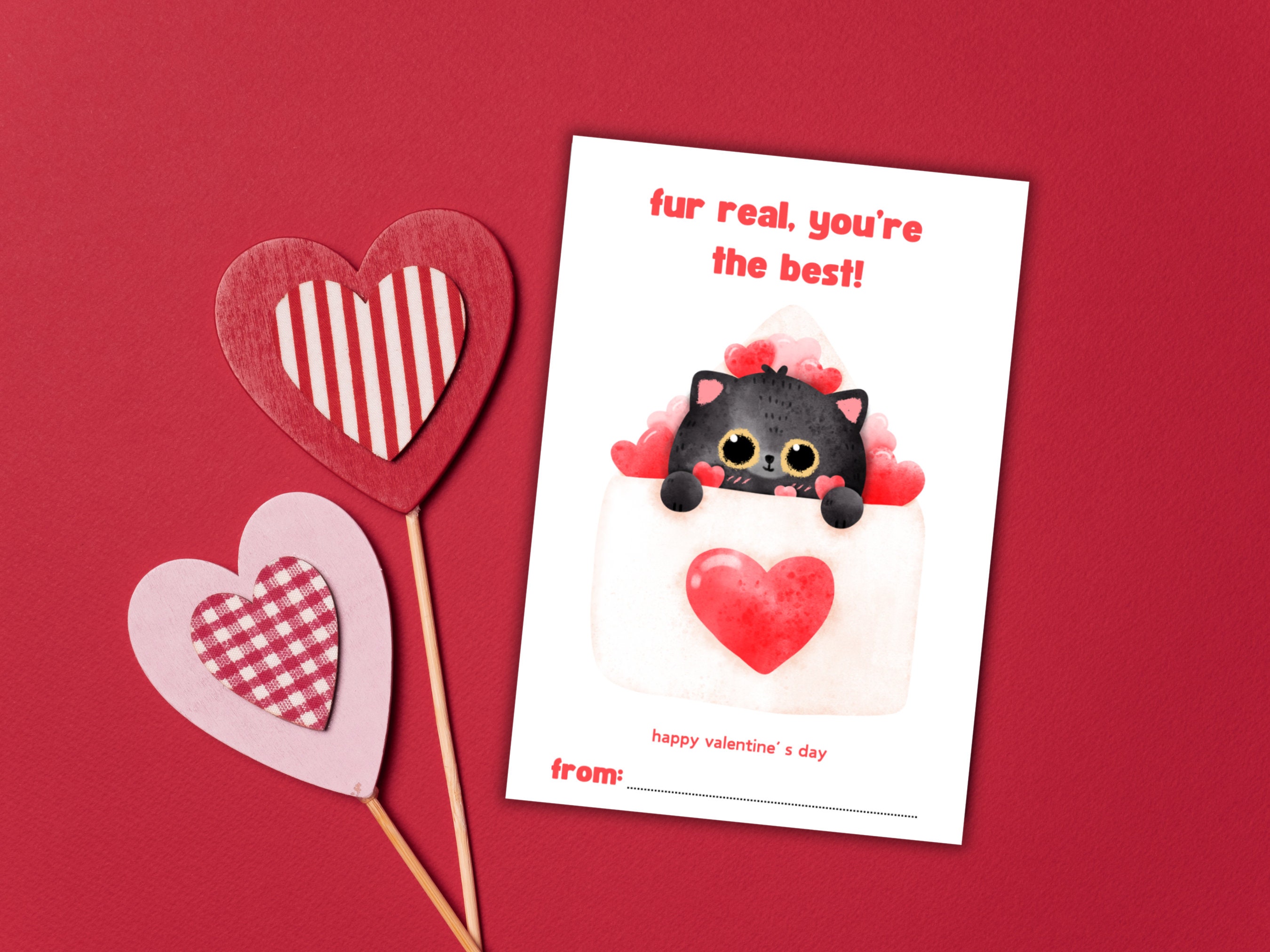 Printable Cat Valentine's Day Cards for Kids, Cute Classroom Valentine ...