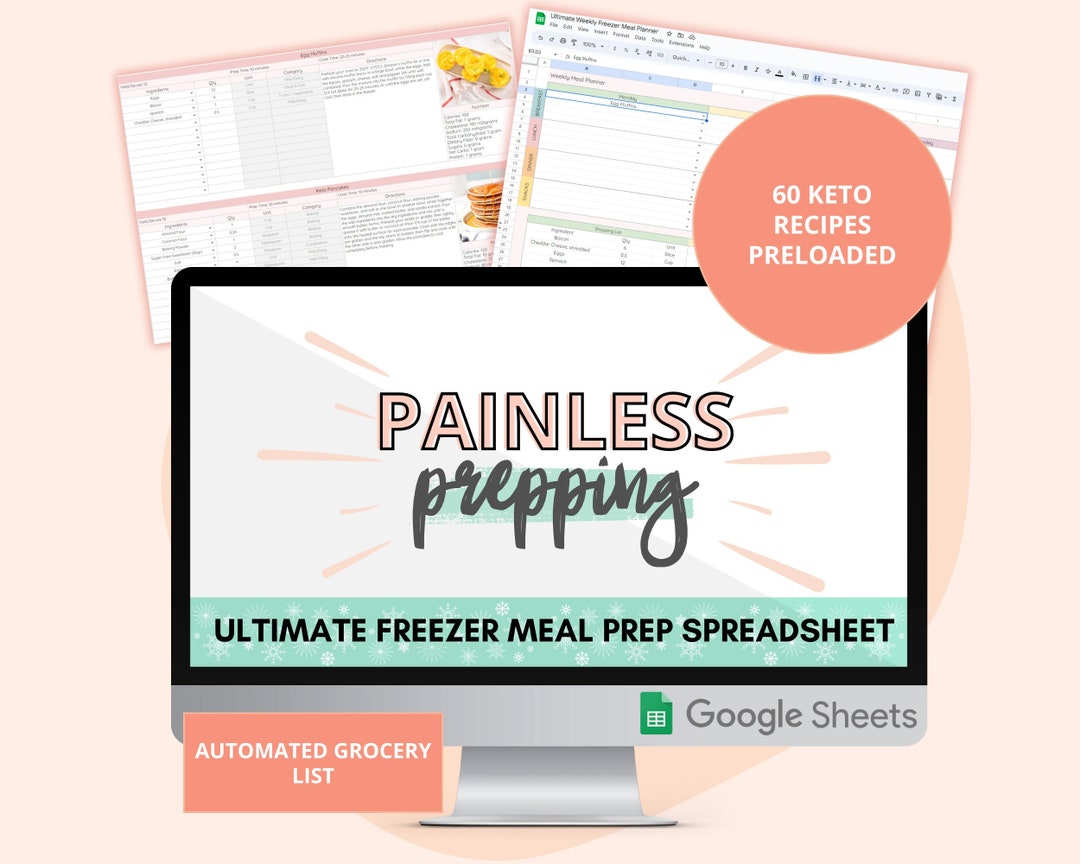 Keto Freezer Meal Prep Spreadsheet: 60 Recipes, Automated Grocery List ...