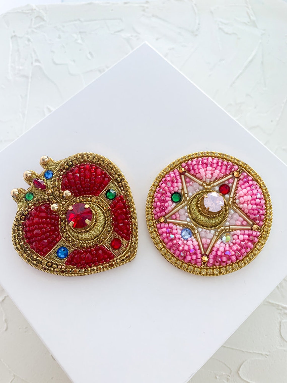 Sailor Moon Brooch Cosmic Heart Compact Anime Brooch Beaded Etsy