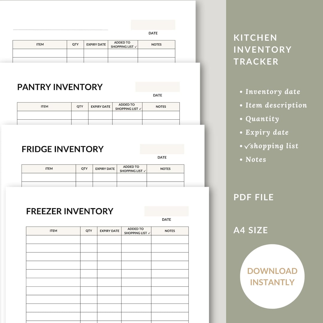 Kitchen Inventory Form. Inventory Tracker, Pantry Organization, New ...