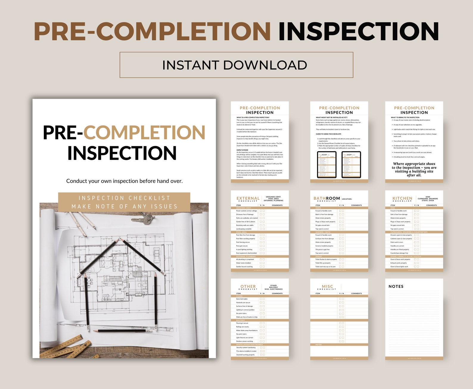 Pre-completion Inspection Checklists. House Inspection Plan ...
