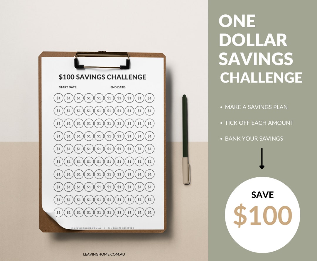 One Dollar Savings Challenge. Save 100 Dollars One Dollar a Time. A ...