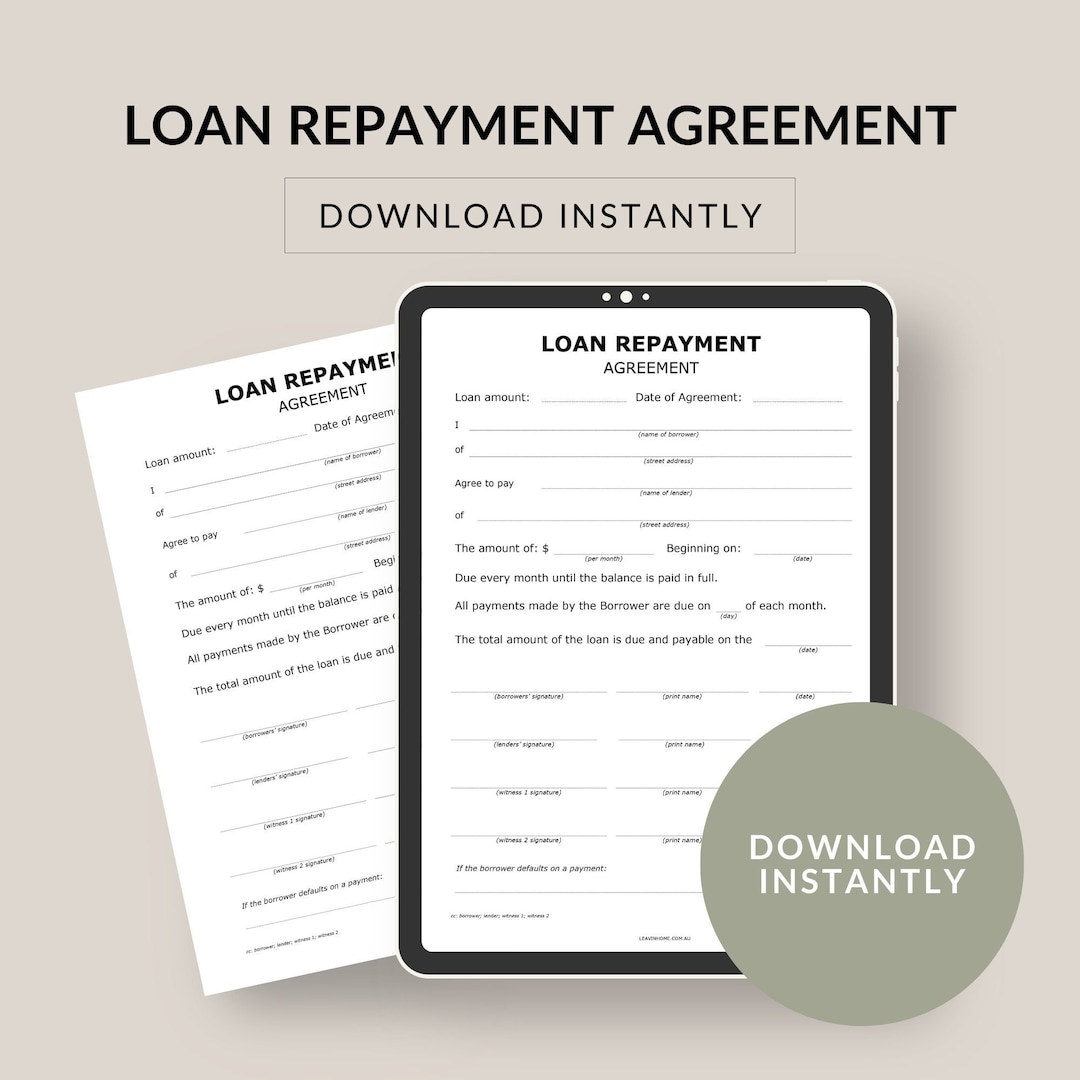 Loan Repayment Agreement Printable: Personal Finance (PDF Download) - Etsy