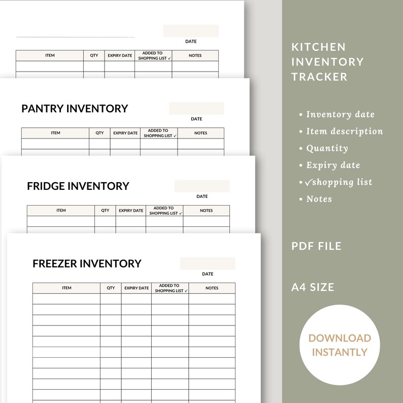 Kitchen Inventory Form. Inventory Tracker, Pantry Organization, New ...