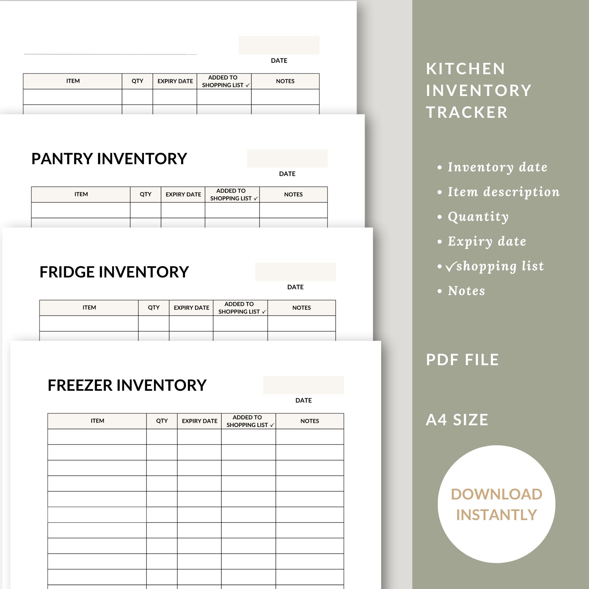 Kitchen Inventory Form. Inventory Tracker, Pantry Organization, New ...
