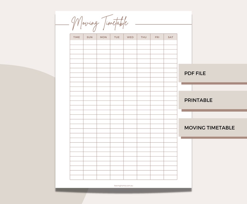 Moving Week Planner, Timeline, Schedule Your Moving Week, Organise ...