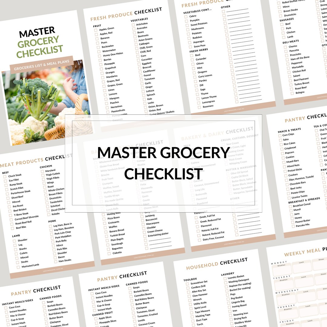 Master Grocery List and Weekly Meal Planners. Pantry, Kitchen and ...