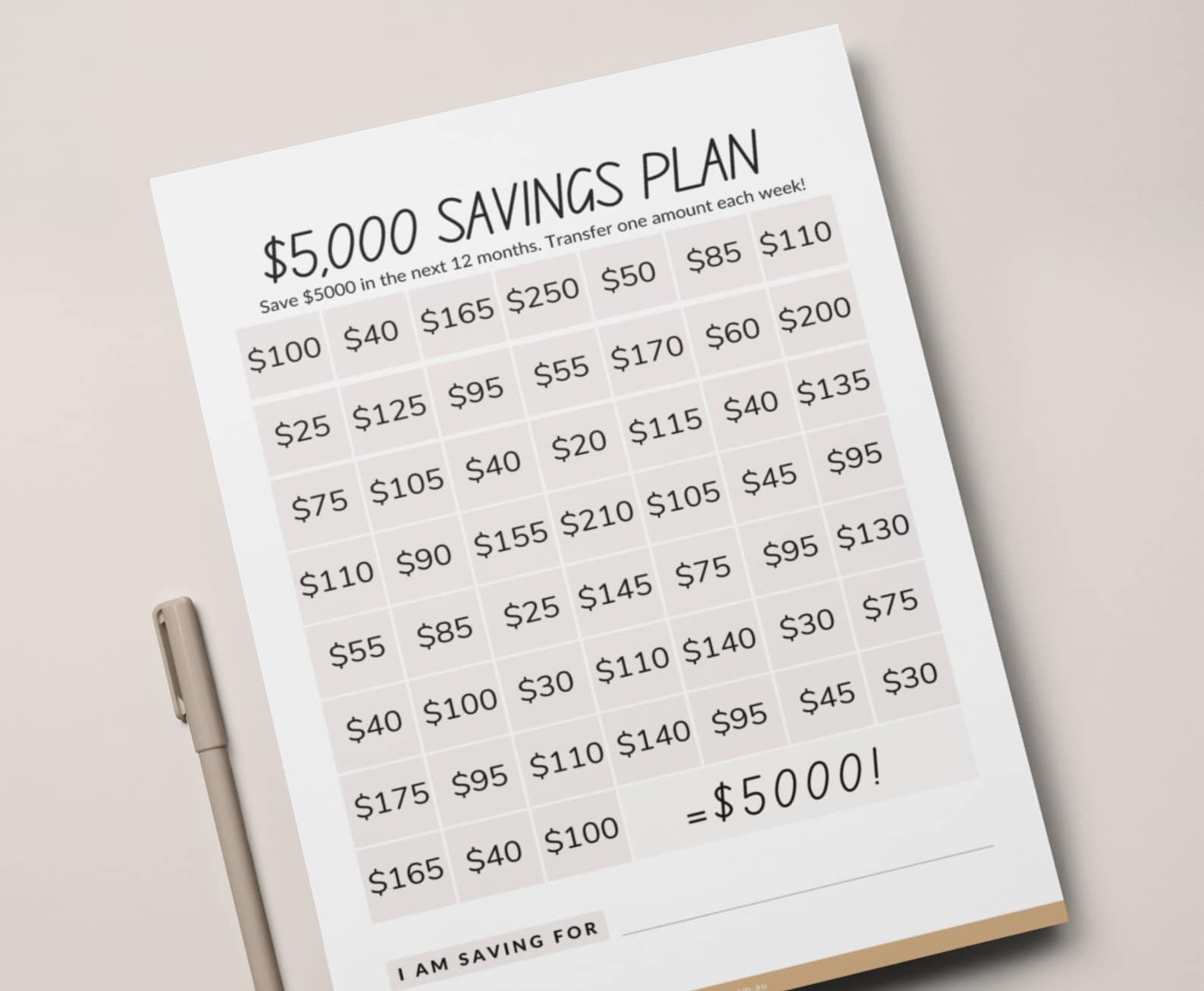 Save 5000 in One Year, 5K Money Saving Challenge, Saving Tracker That ...