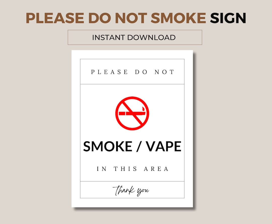 No Smoking or Vaping Sign: Printable PDF for Home or Business (instant ...