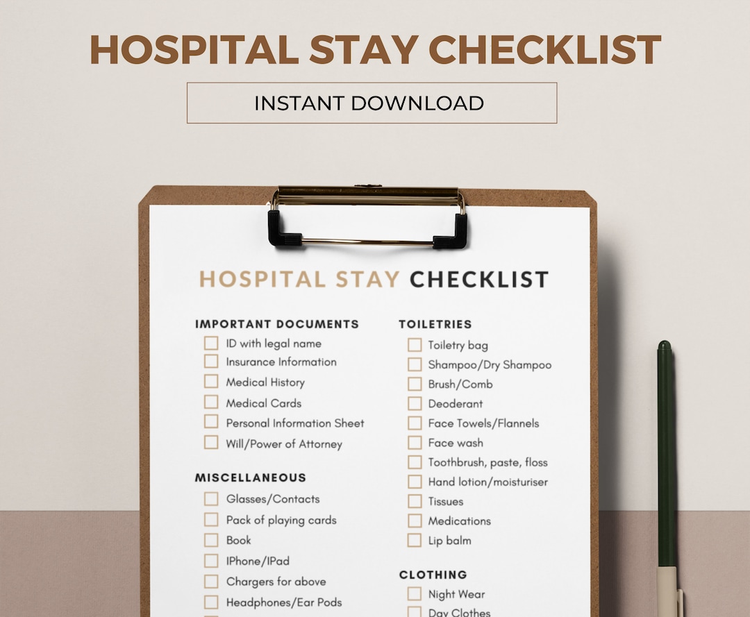 Hospital Stay Checklist, Prepare for an Expected or Unexpected Visit to ...