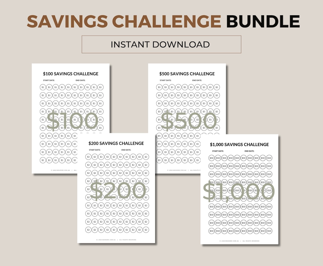 Savings Tracker Bundle 100 to 1,000 Dollars. A Saving Tracker That ...