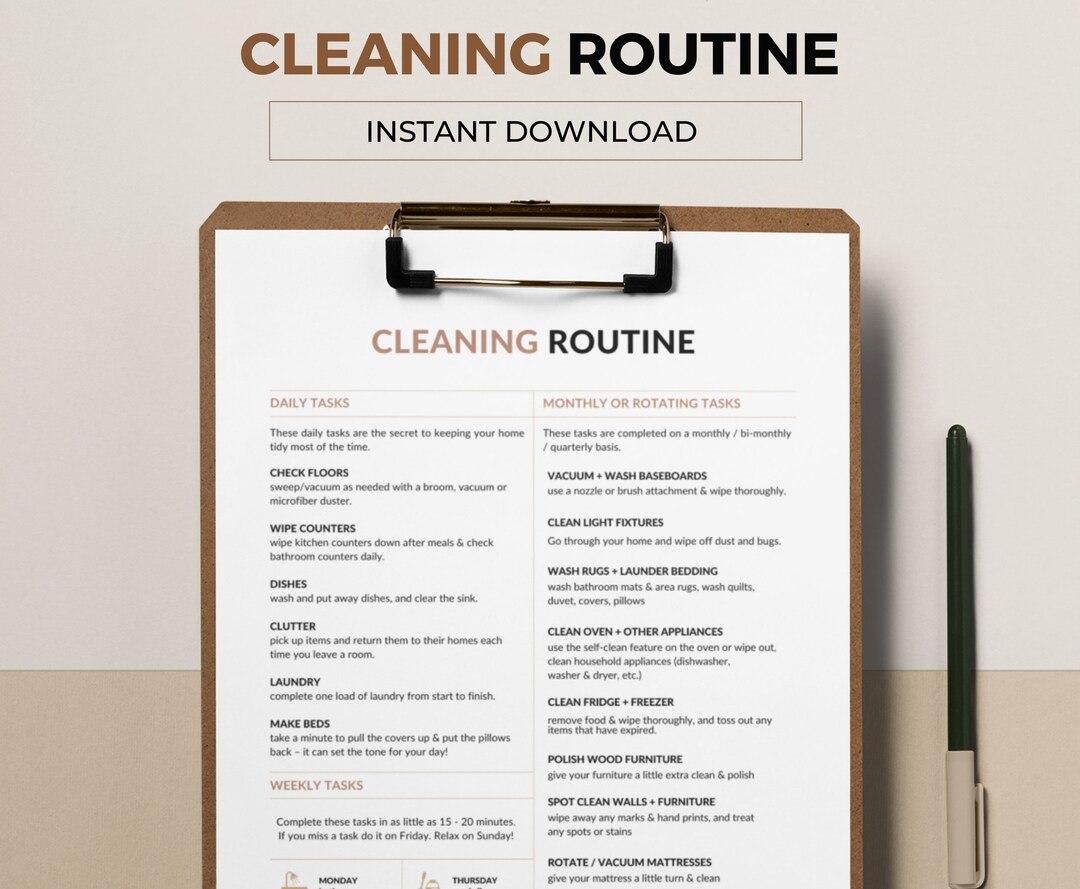 A Simple Cleaning Checklist for Daily, Weekly and Monthly Tasks. Simple ...