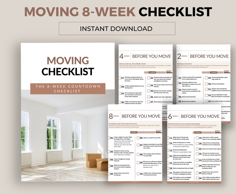 Moving Checklist: 8-week Countdown Planner (PDF) - Etsy