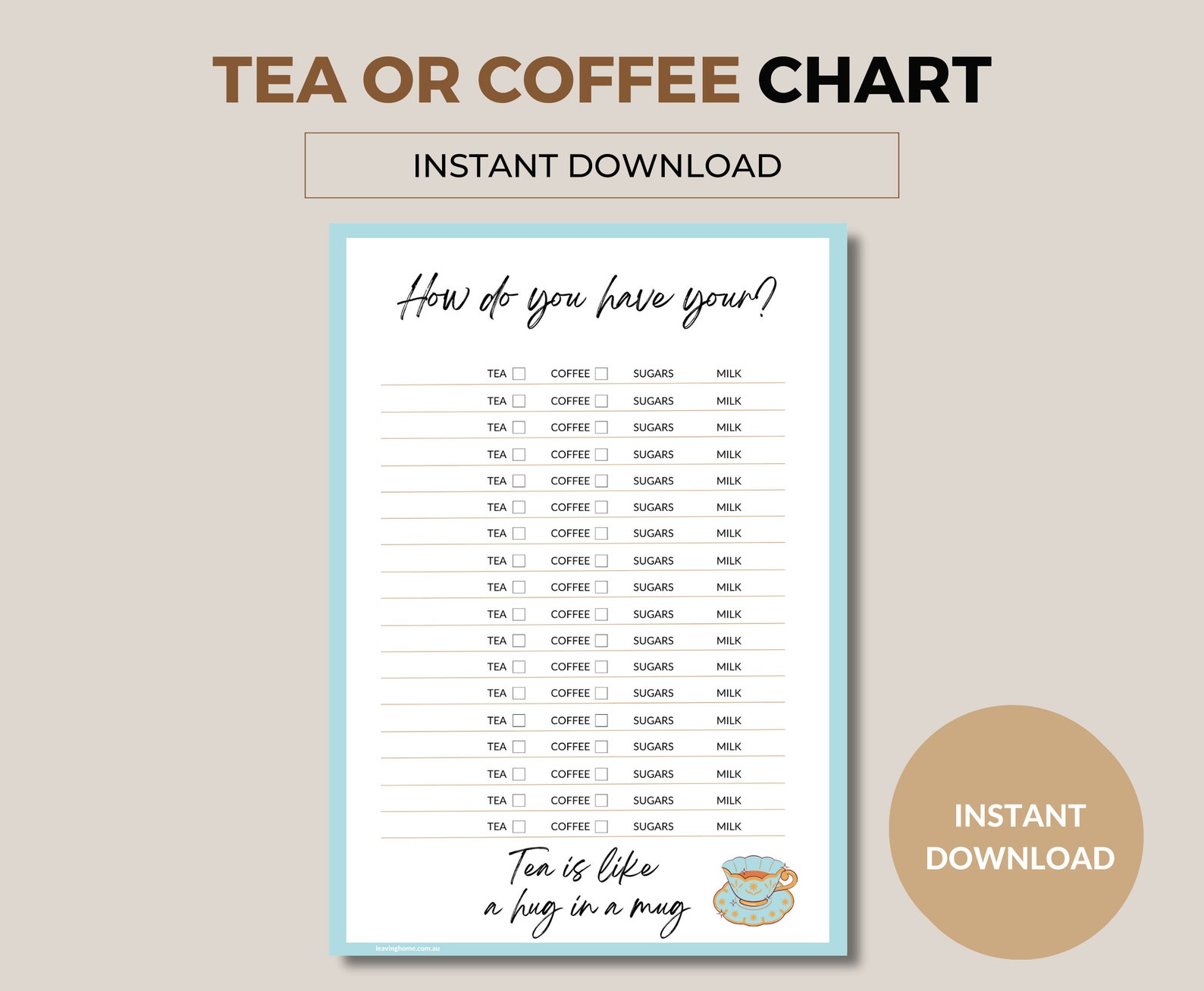How Do You Like Your Tea or Coffee Printable. Pour the Perfect Cup for ...
