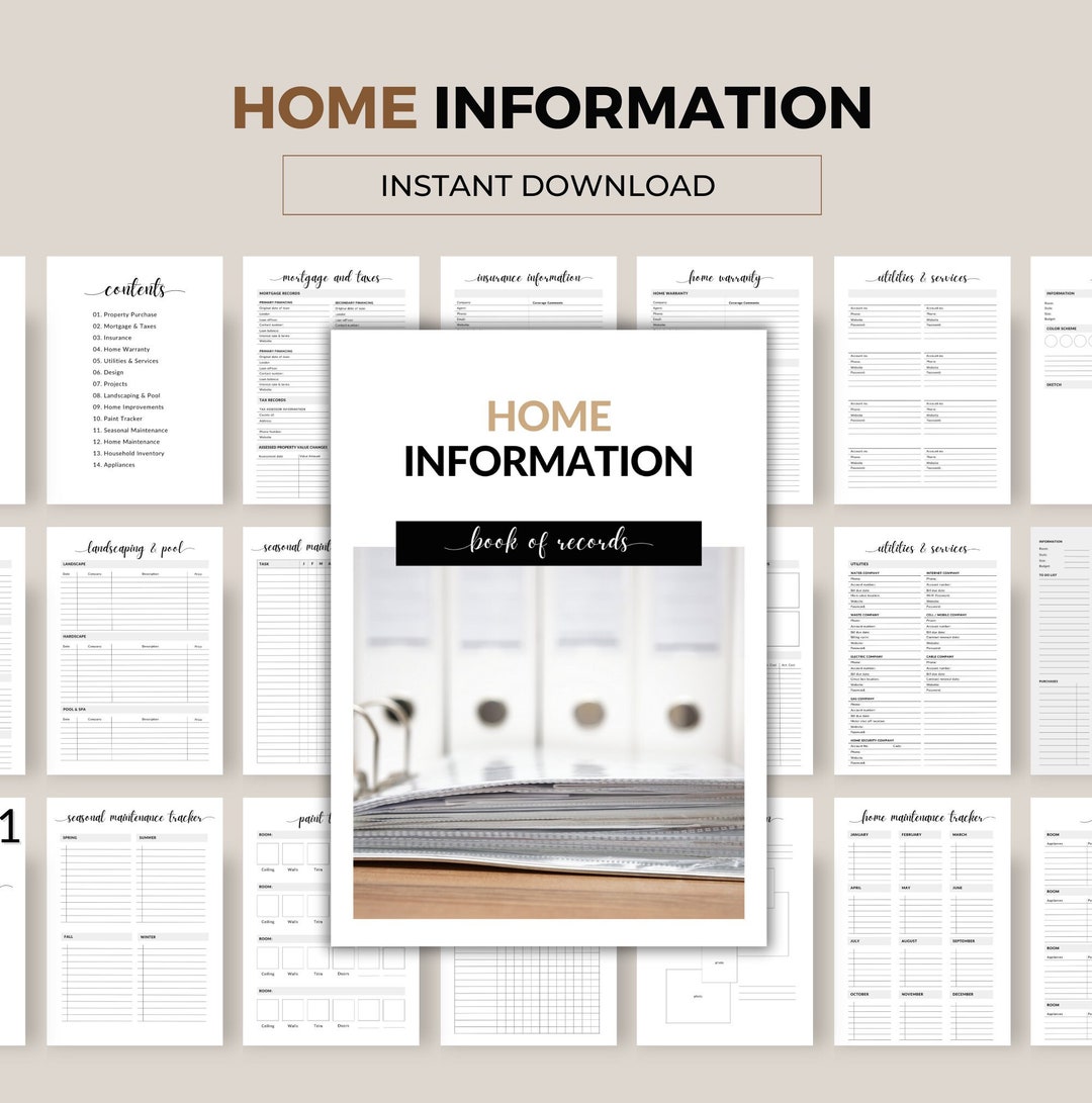 Home Information Book of Records | 74 Pages. Home Maintenance ...