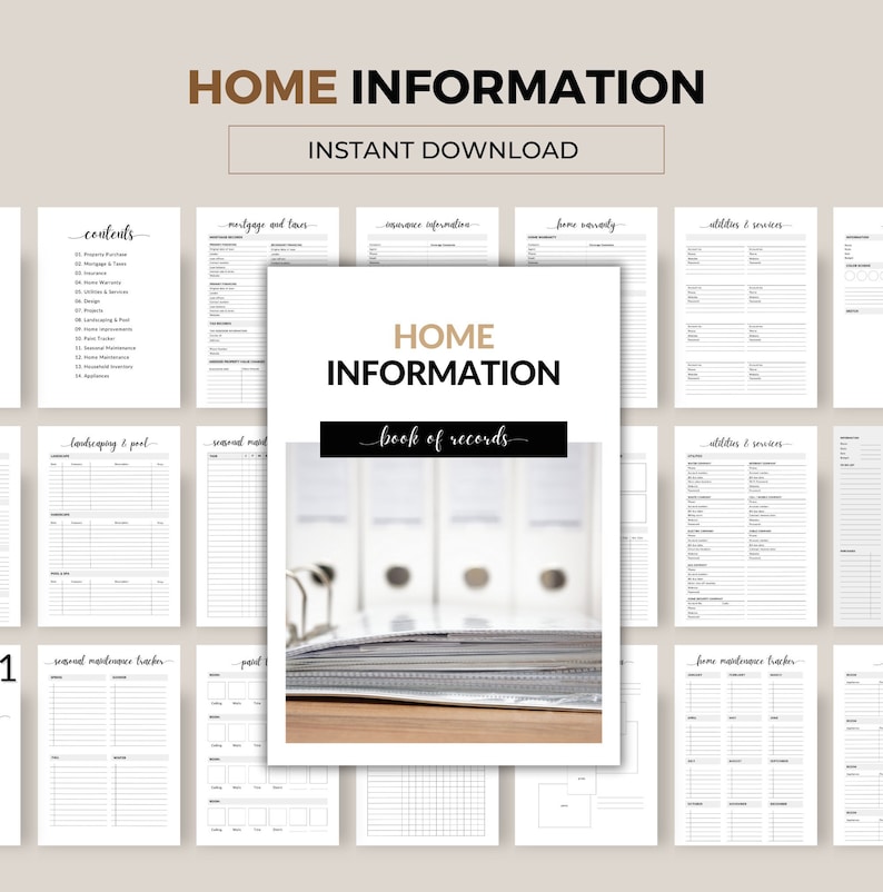 Home Information Book of Records | 74 Pages. Home Maintenance ...