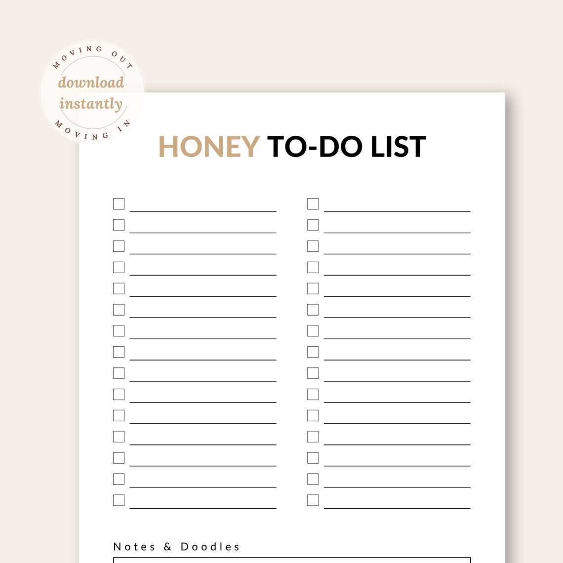 Honey To-do List Printable, Moving Tasks for Your Partner, New Home ...