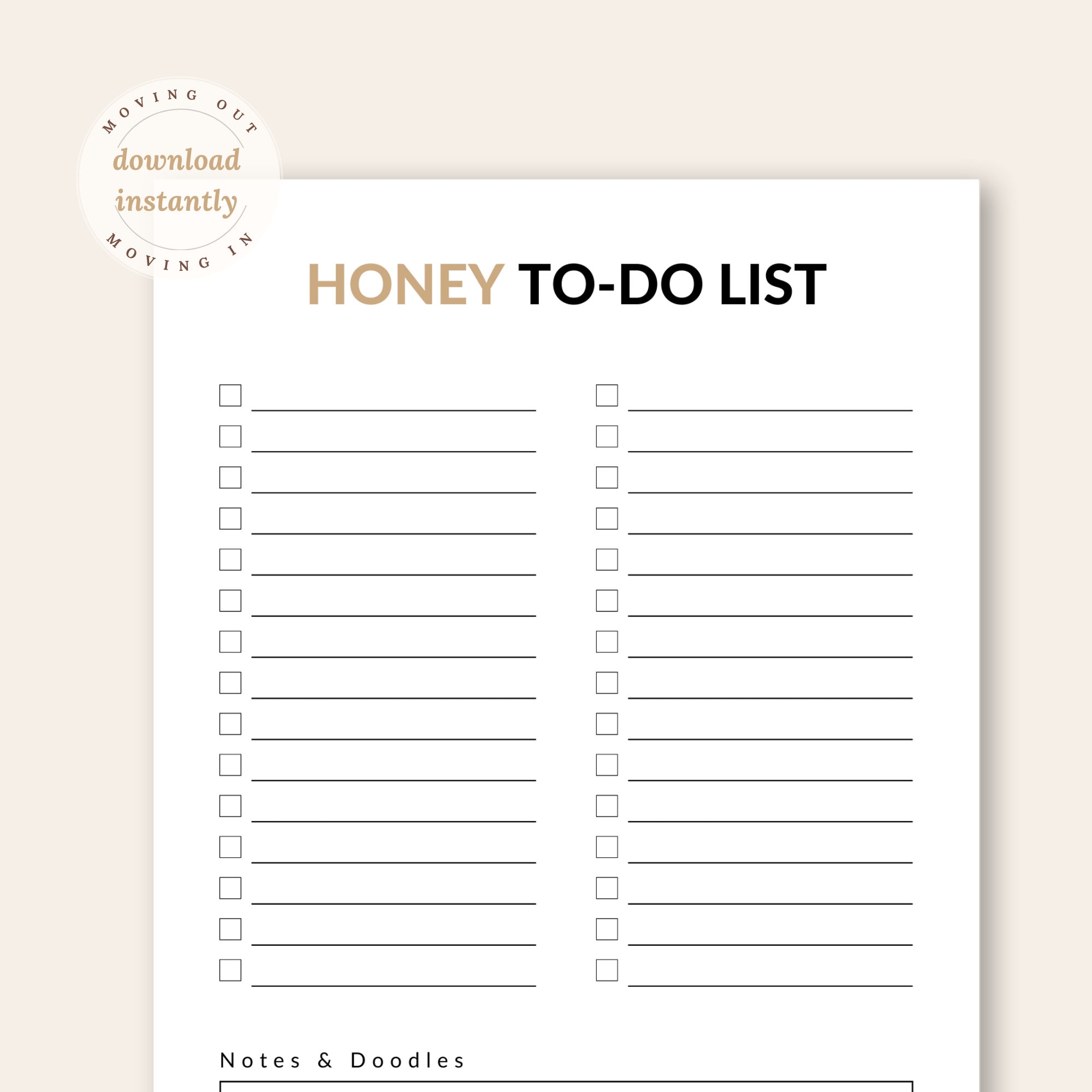 Honey To-do List Printable, Moving Tasks for Your Partner, New Home ...