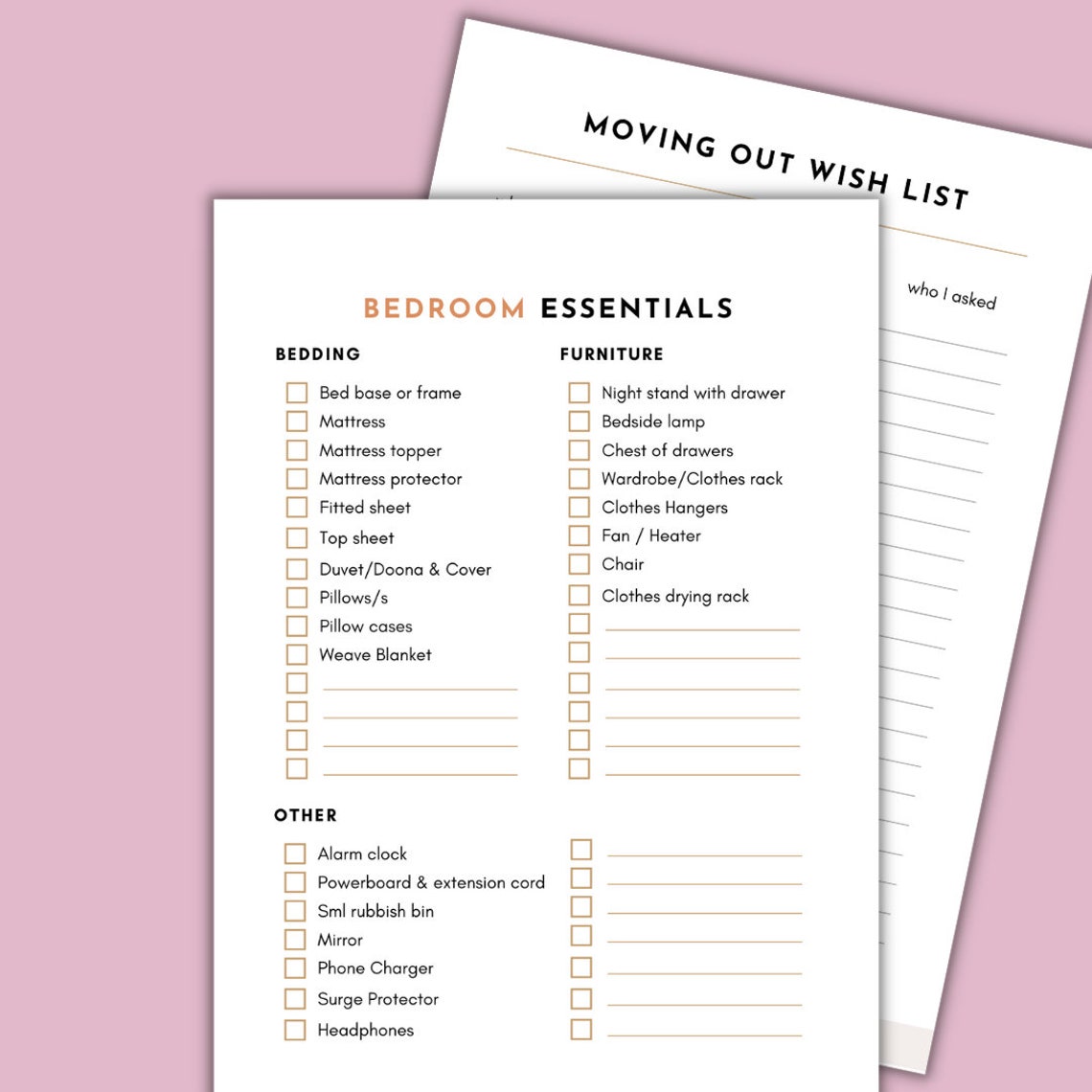 Bedroom Essentials Checklist Printable, Bedroom Basic List. Moving ...