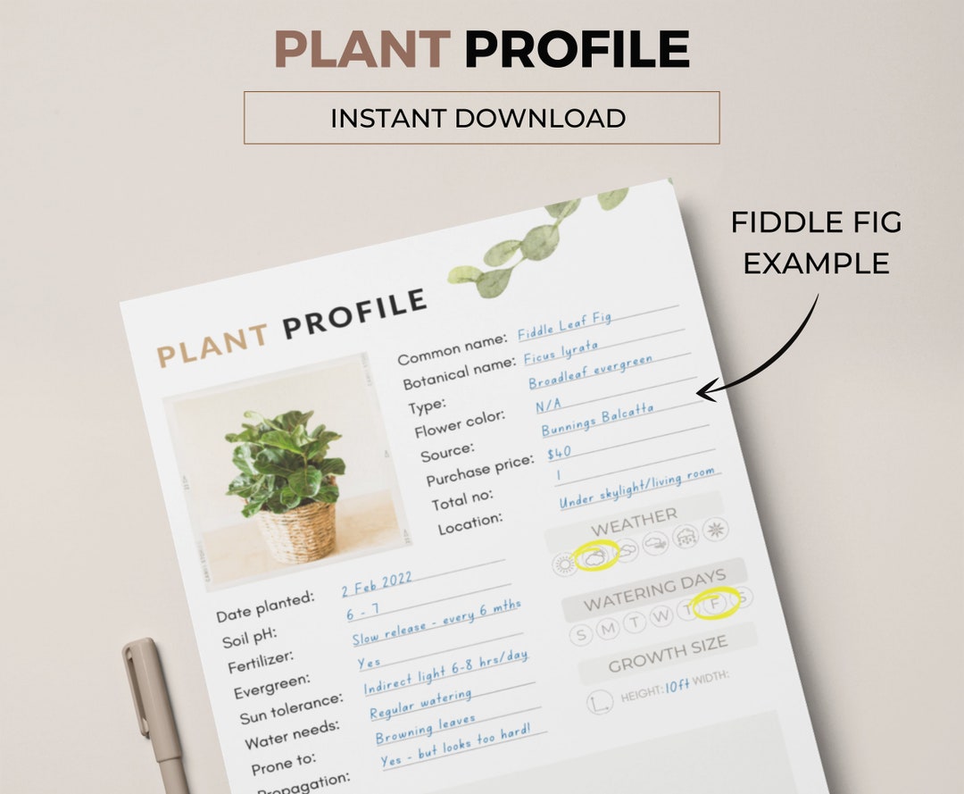 Plant Profile Printable, Plant Care Log, Garden Planner Sheet, Indoor ...
