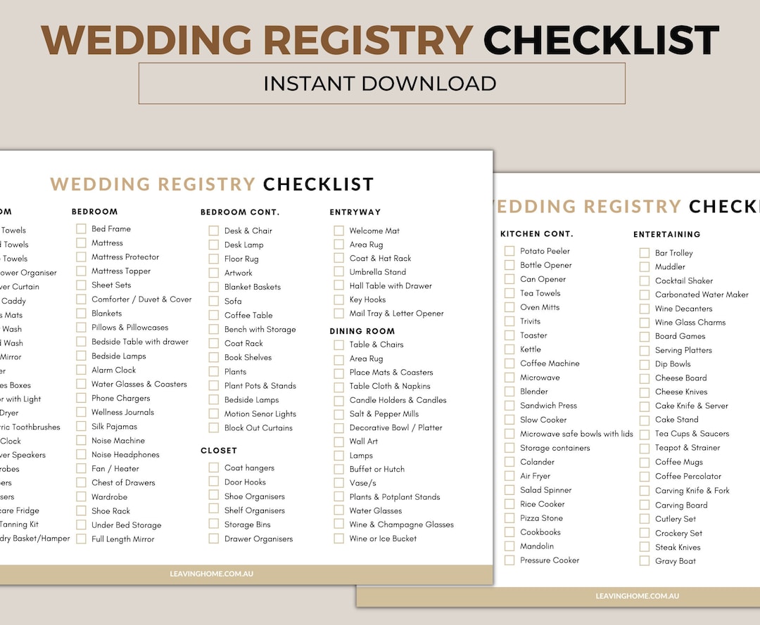 Wedding Registry Checklist for Household Items and Experiences. Gift ...