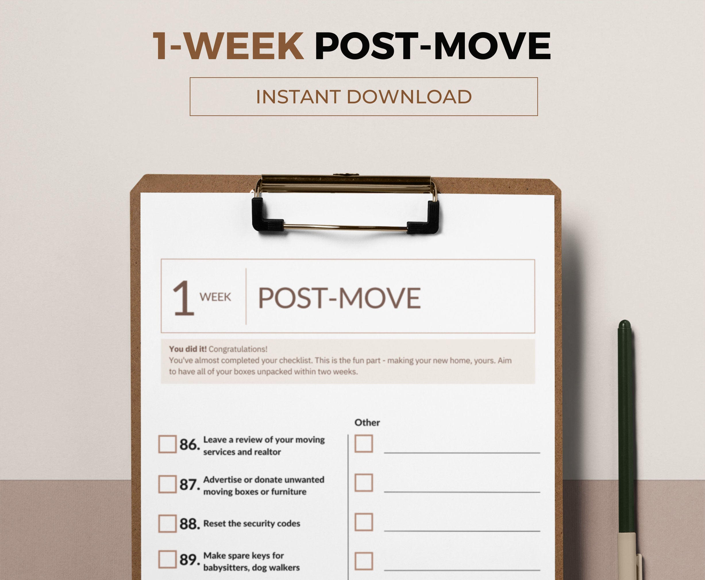 Moving Checklist, 8 Week Countdown to Moving. Step by Step Moving ...