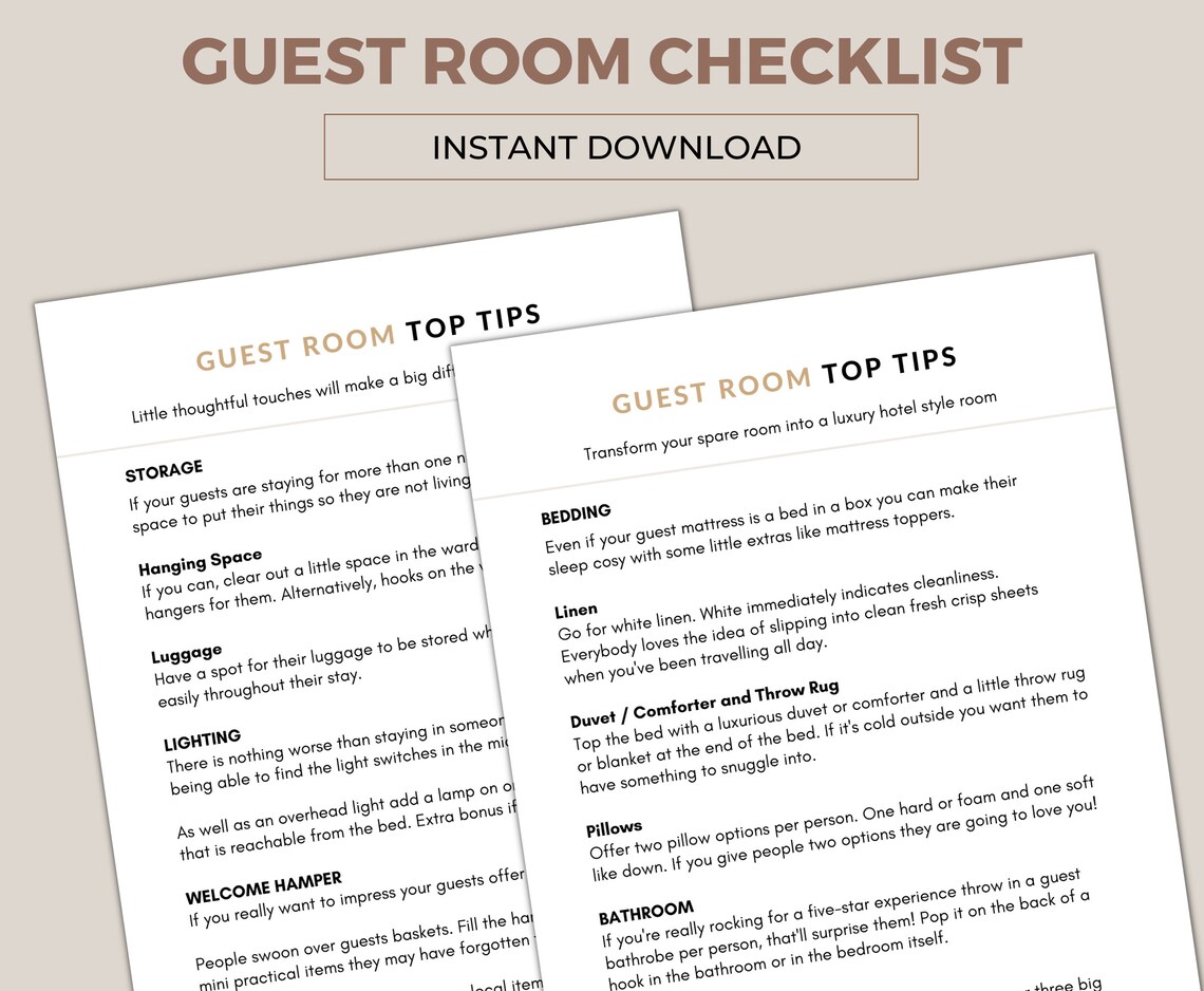 Guest Room Checklist Bundle, Prepare Your Home for Visitors, Overnight ...