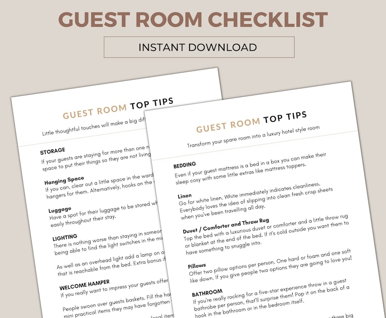 Guest Room Checklist Bundle, Prepare Your Home for Visitors, Overnight ...