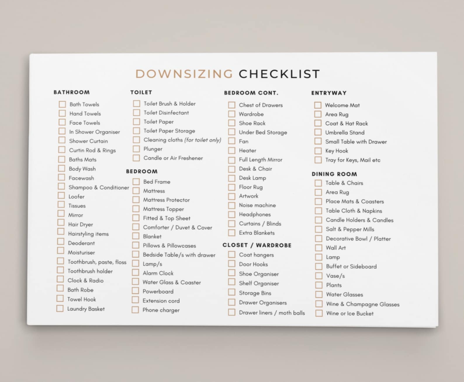 Downsizing Checklist. Relocating for Retirement, Moving House, New Home ...