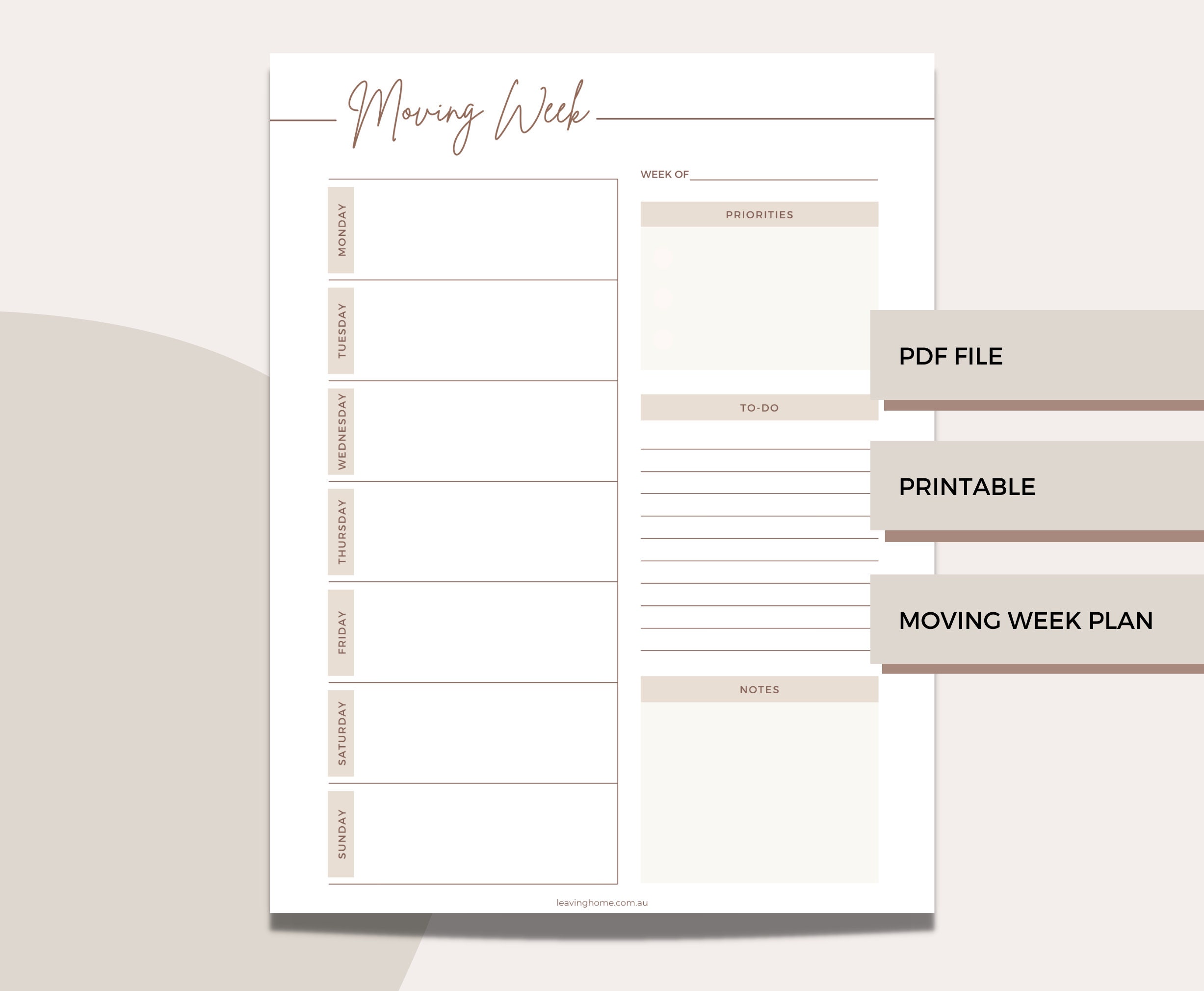 Moving Week Planner, Timeline, Schedule Your Moving Week, Organise ...