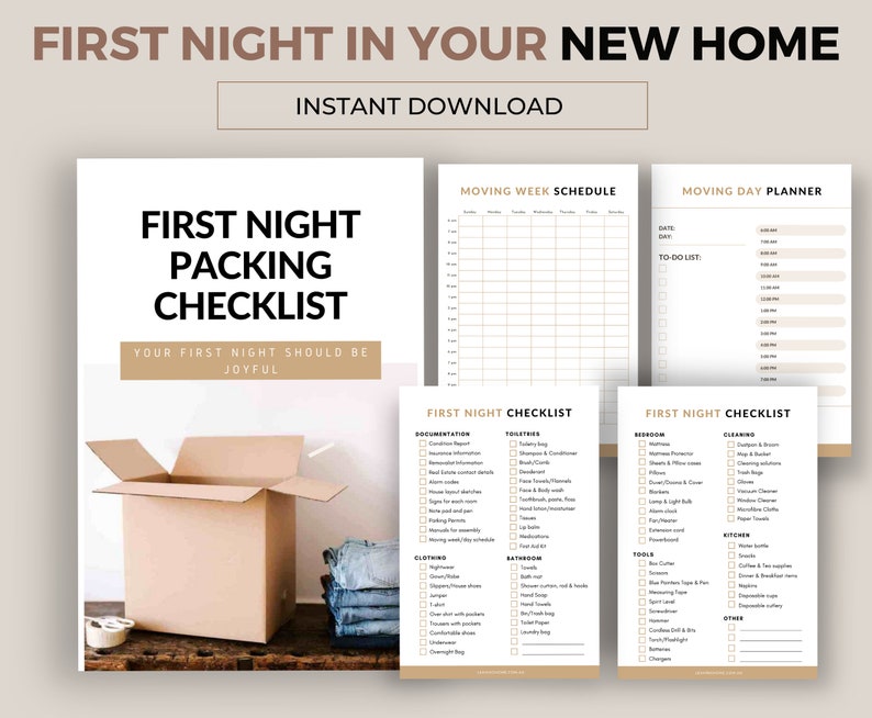 First Night New Home Printable Packing Checklist. Moving Packing Checklist, First Night Box ...