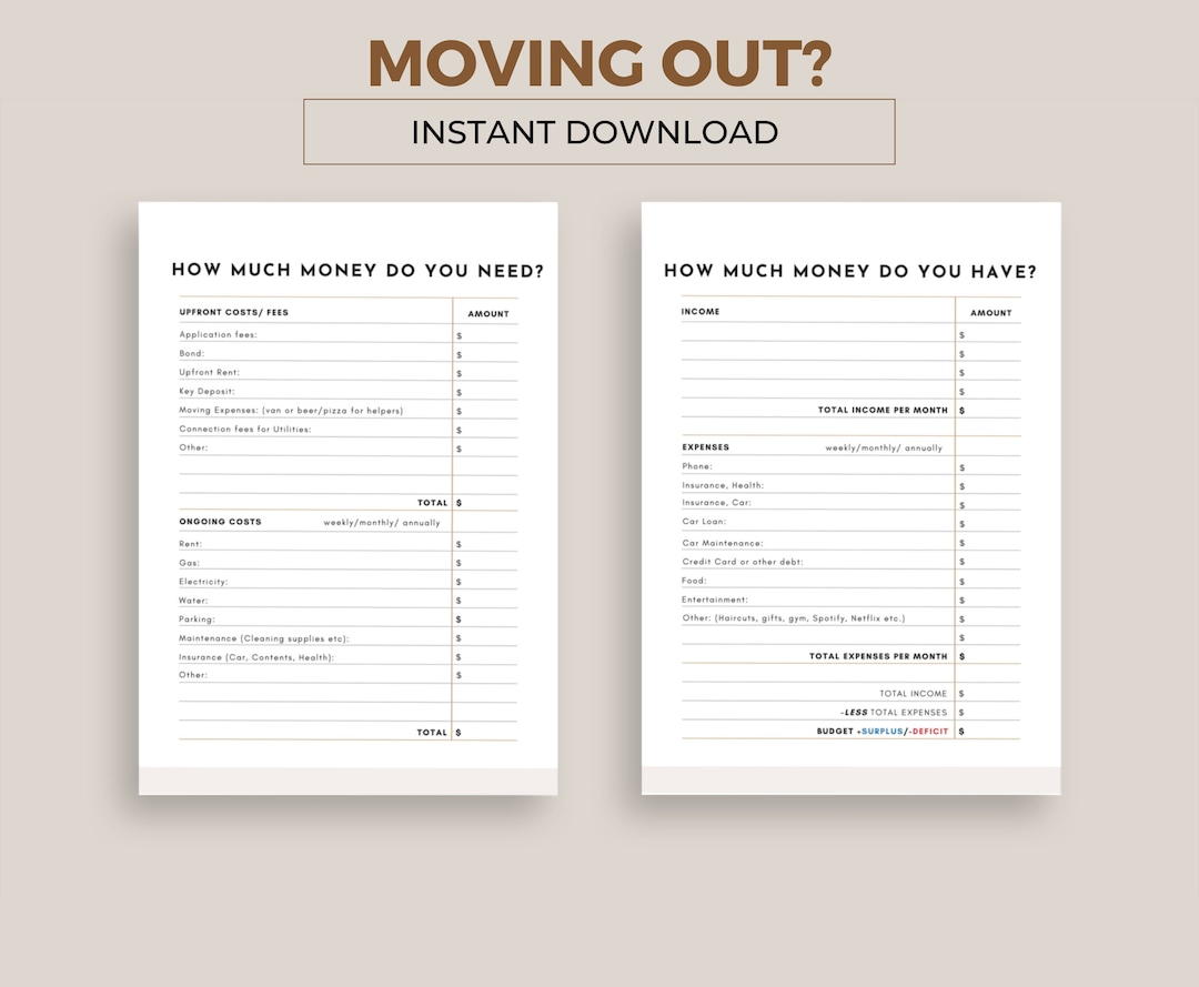 Rental Affordability Worksheet PDF | Move Out Budget & Expense Tracker ...