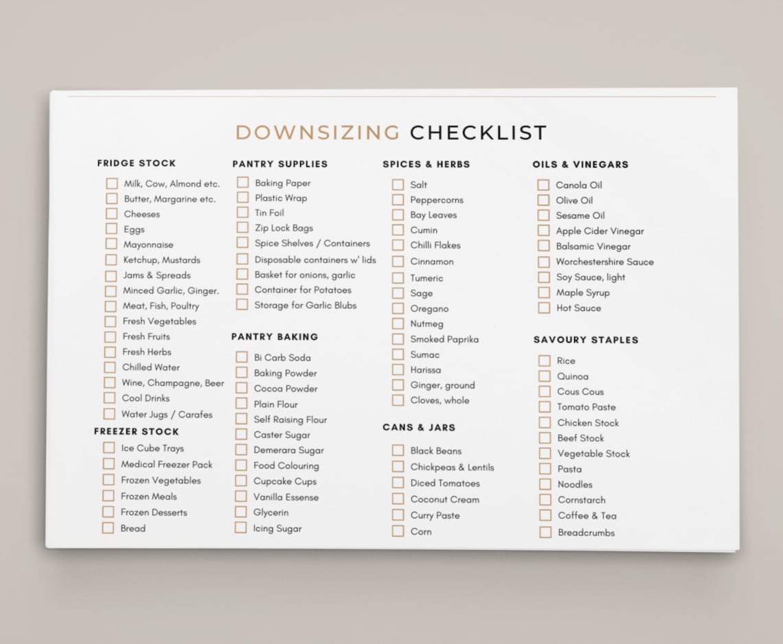Downsizing Checklist. Relocating for Retirement, Moving House, New Home ...
