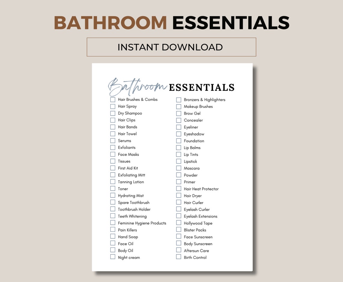 Bathroom Essentials Printable Checklist. A List of the Things You Need ...