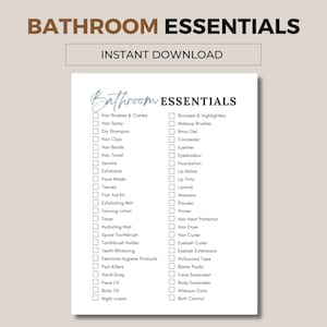 Bathroom Essentials Printable Checklist. A List of the Things You Need ...