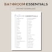 Bathroom Essentials Printable Checklist. A List of the Things - Etsy